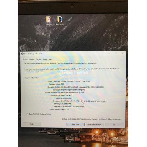 Laptop MSI GF63 Thin 9RCX Bekas Harga Rp 13 Juta Core i7 Ram 16GB Murah ...