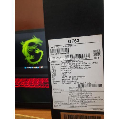 Laptop MSI i7 Ram 32Gb SSD 512GB GTX 1650 GDDR6 Bekas Like New di ...