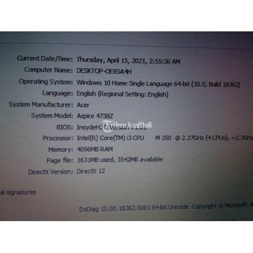 Laptop Acer Aspire 4738z Windows 10 Ram 4Gb HDD 32Gb Bekas Normal di ...