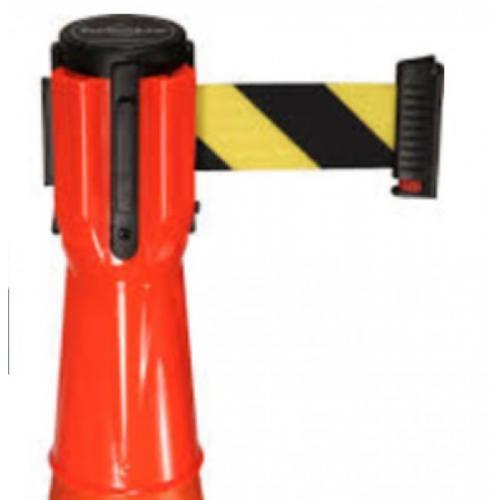 Q line cone retractable belt barrier,pita pembatas kerucut kuning hitam ...