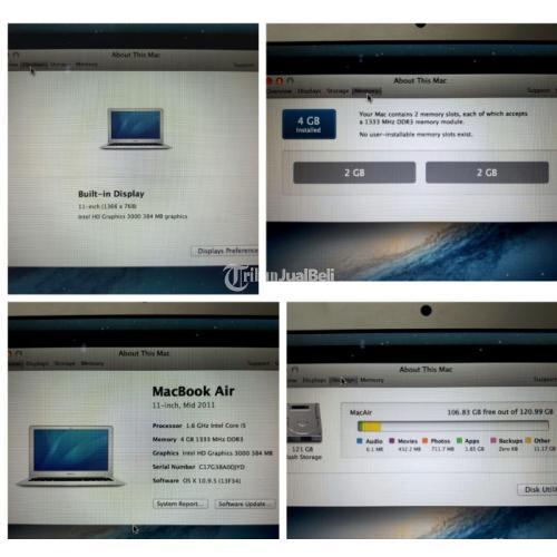 Laptop MacBook Air Mid 2011 11diinch A1370 Core i5 1.6GHz RAM 4GB SSD ...