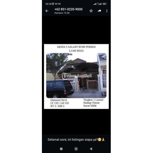 Dijual Rumah Araya 2 Galaxy Bumi Permai Luas 135m2 2KT 2KM SHM di Surabaya - Tribun JualBeli