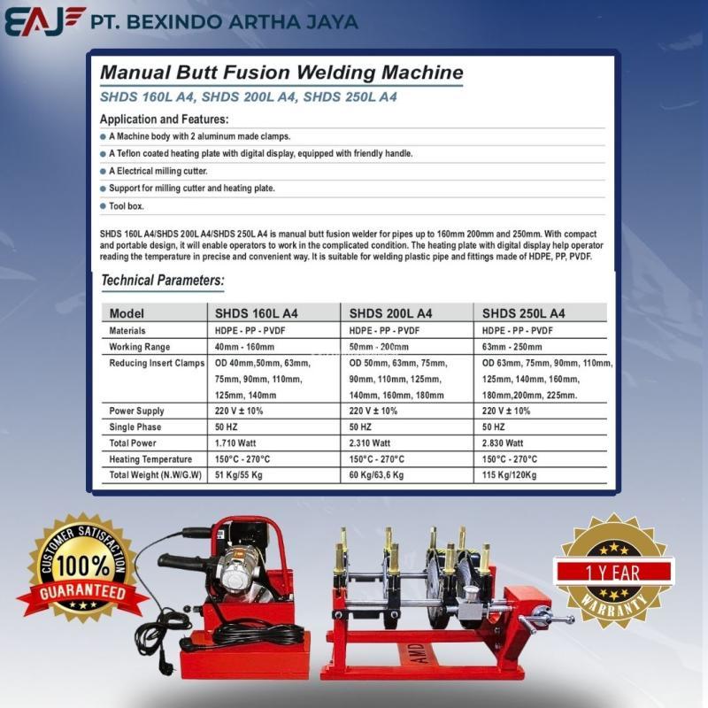 Manual Butt Fusion Machine SHDS 200 L A4 50 di 200mm Mesin Las HDPE di ...