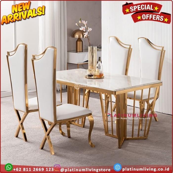 Meja Makan Marmer Tables Stainless Gold Meja Makan Marmer Stainless di ...